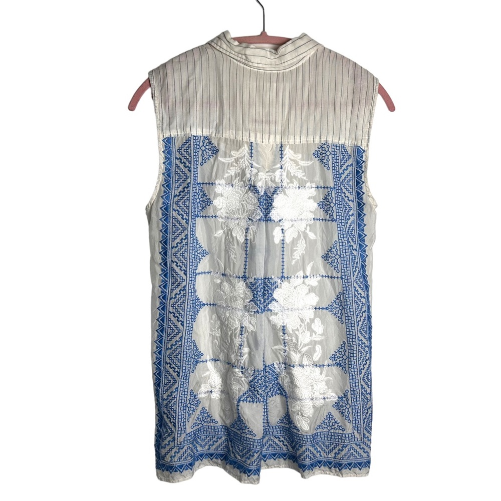 Johnny Was Lightweight White And Blue Embroidered Sle… - Gem